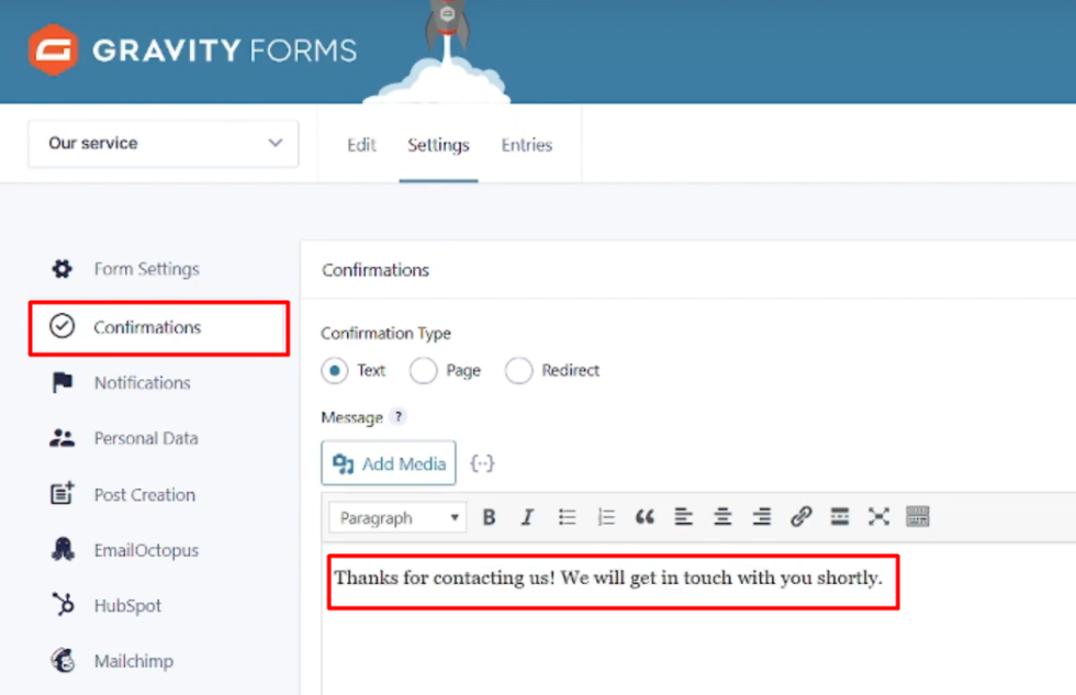How To Configure A Custom Confirmation Message In WordPress - Digital Suncity